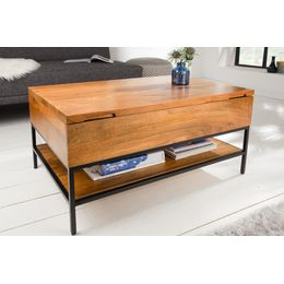 Riess Ambiente H&ouml;henverstellbarer Couchtisch FACTORY LIFTUP 80cm Mangoholz massiv mit Stauraum Metall Riess-Ambiente Sofatisch Wohnzimmertisch rechteckig Urban