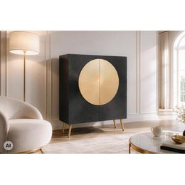 Riess Ambiente Massives Highboard AURUM 120cm schwarz Mangoholz mit ikonischem Gold-Element Riess-Ambiente Modern & Design
