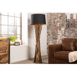 Riess Ambiente Massivholz Stehlampe HARMONY NATURE 151cm schwarz Teak mit Baumwollschirm Riess-Ambiente