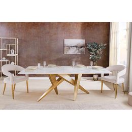 Riess Ambiente Design Esstisch ART LIVING 200cm wei&szlig; Marmor Keramik Metall brushed champagner gold Riess-Ambiente Esszimmertisch rechteckig Modern & Design
