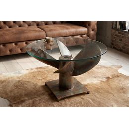 Riess Ambiente Maritimer Couchtisch OCEAN M 60cm kupfer geflammt rund Schiffsschraube Glasplatte Riess-Ambiente Sofatisch Wohnzimmertisch