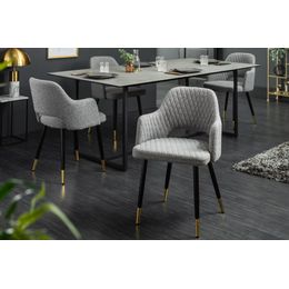 Riess Ambiente Design Stuhl PARIS hellgrau Strukturstoff mit Armlehnen Ziersteppung goldene Fu&szlig;kappen Polsterstuhl Riess-Ambiente Esszimmerstuhl K&uuml;chenstuhl...