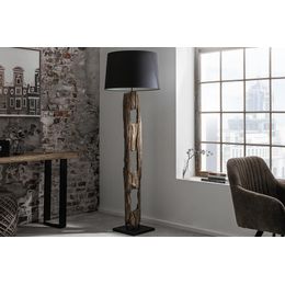 Riess Ambiente Massive Stehlampe BARRACUDA 177cm natur Akazie Baumwollschirm schwarz Baumstamm Riess-Ambiente