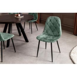 Riess Ambiente Stilvoller Stuhl GLAMM gr&uuml;n Chenille Cremona mit Rauten-Steppung schwarze Metallbeine Riess-Ambiente Esszimmerstuhl K&uuml;chenstuhl Modern & Design