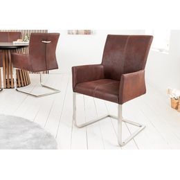 Riess Ambiente Freischwinger Stuhl SAMSON dark coffee mit Armlehne und Edelstahlrahmen Polsterstuhl Riess-Ambiente Esszimmerstuhl K&uuml;chenstuhl Modern & Design