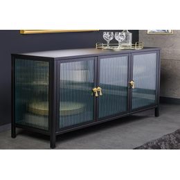 Riess Ambiente Modernes Sideboard AMSTERDAM 105cm schwarz gold Riffelglas Metall Vitrine Schrank Riess-Ambiente