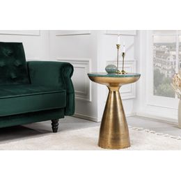 Riess Ambiente Handgearbeiteter Beistelltisch ELEMENTS 60cm gold gr&uuml;n Marmor rund Riess-Ambiente S&auml;ulentisch Modern & Design