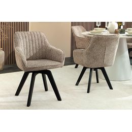 Riess Ambiente Design Stuhl LIVORNO taupe Strukturstoff schwarz Massivholz drehbar Auto-Return-Funktion Polsterstuhl Riess-Ambiente Esszimmerstuhl K&uuml;chenstuhl...