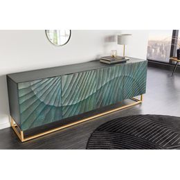 Riess Ambiente Massives Sideboard SCORPION 180cm t&uuml;rkis Mangoholz gold Metall 3D Schnitzereien Riess-Ambiente Modern & Design