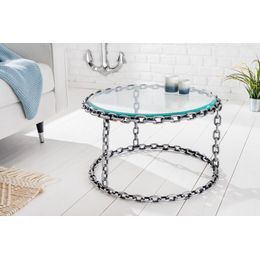 Riess Ambiente Design Couchtisch CHAINS 65cm silber handmade Metall rund Glasplatte Kettengestell Riess-Ambiente Sofatisch Wohnzimmertisch S&auml;ulentisch Modern &...