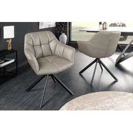 Riess Ambiente Drehbarer Stuhl PAPILLON taupe Echtleder mit Armlehne schwarzes Gestell Polsterstuhl Riess-Ambiente Esszimmerstuhl K&uuml;chenstuhl Modern & Design