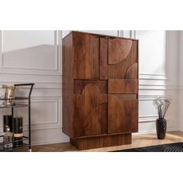 Riess Ambiente Massiver Barschrank ART DECO 140cm braun Mangoholz 3D-Front Highboard Flaschenregal Riess-Ambiente Modern & Design