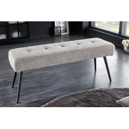 Riess Ambiente Design Sitzbank BOUTIQUE 100cm champagner greige Boucl&eacute; schwarze Metallbeine Polsterbank Riess-Ambiente Modern & Design