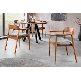 Riess Ambiente Design Stuhl KENNEDY braun grau massives Mangoholz honey finish Strukturstoff Polsterstuhl Riess-Ambiente Esszimmerstuhl K&uuml;chenstuhl Modern & Design
