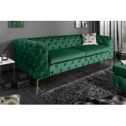 Riess Ambiente Chesterfield 3-Sitzer Sofa MODERN BAROCK 235cm smaragdgr&uuml;n Samt Federkern gold Metallf&uuml;&szlig;e Riess-Ambiente Wohnzimmer