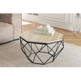 Riess Ambiente Handgefertigter Couchtisch DIAMOND 70cm beige Travertin schwarz Eisen Riess-Ambiente Sofatisch Wohnzimmertisch Modern & Design