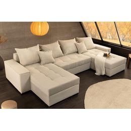 Riess Ambiente XXL Wohnlandschaft LODGE 315cm champagner beige Cord Sofa mit Schlaffunktion Riess-Ambiente U-Form Wohnzimmer Modern & Design