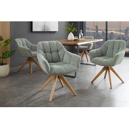 Riess Ambiente Drehbarer Stuhl PAPILLON salbei Boucl&eacute; natur Eiche Massivholz mit Armlehne Polsterstuhl Riess-Ambiente Esszimmerstuhl K&uuml;chenstuhl