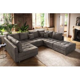 Riess Ambiente Moderne XXL Wohnlandschaft KENT 305cm taupe Federkern Bigsofa inkl. Hocker Riess-Ambiente U-Form Wohnzimmer