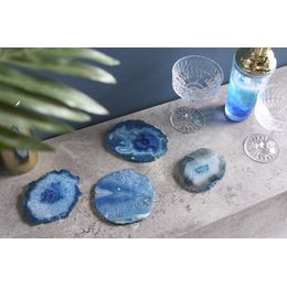 Riess Ambiente 4er Set Untersetzer f&uuml;r Gl&auml;ser COASTER 10cm blau Edelstein Achat Quarz handmade Riess-Ambiente Modern & Design