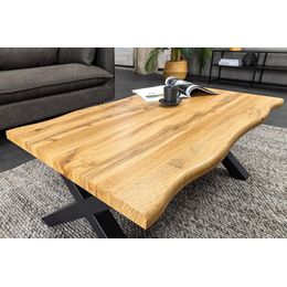 Riess Ambiente Industrial Couchtisch WILD 90cm braun Wildeichen-Optik schwarz Metall Baumkante Riess-Ambiente Sofatisch Wohnzimmertisch rechteckig X-Gestell...