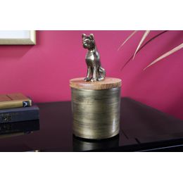 Riess Ambiente Design Dose PANTHER 20cm gold natur Mangoholz Panther-Figur Metall Dekoration Riess-Ambiente rund
