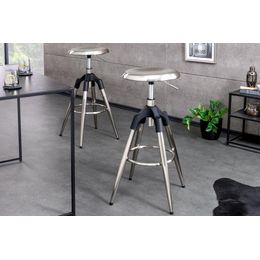 Riess Ambiente H&ouml;henverstellbarer Barhocker INDUSTRIAL Chrom geb&uuml;rstet silber schwarz Metall rund drehbar Riess-Ambiente f&uuml;r K&uuml;che Tresenhocker Bistrohocker...