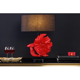 Riess Ambiente Design Tischlampe CROWNTAIL 65cm schwarz rot Stoffschirm Marmorfu&szlig; Riess-Ambiente Modern & Design