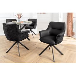 Riess Ambiente Drehbarer Stuhl LE GRAND schwarz Echtleder Strukturstoff Metallgestell mit Armlehne Riess-Ambiente Esszimmerstuhl K&uuml;chenstuhl Modern & Design