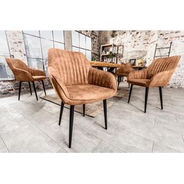 Riess Ambiente Edler Armlehnen Stuhl TURIN vintage hellbraun mit Ziersteppung Polsterstuhl Riess-Ambiente Esszimmerstuhl K&uuml;chenstuhl