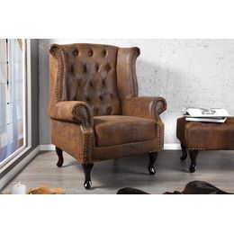 Riess Ambiente Chesterfield Sessel 85cm antik braun Microfaser mit Knopfheftung Riess-Ambiente