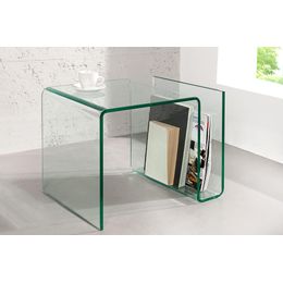 Riess Ambiente Extravaganter Glas Couchtisch FANTOME 50cm Beistelltisch mit Ablage f&uuml;r Magazine transparent Riess-Ambiente Sofatisch Wohnzimmertisch rechteckig...