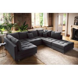 Riess Ambiente Moderne XXL Wohnlandschaft KENT 305cm anthrazit Federkern Bigsofa inkl. Hocker Riess-Ambiente U-Form Wohnzimmer
