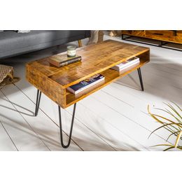 Riess Ambiente Massiver Couchtisch SCORPION 100cm natur Mangoholz Metall Hairpin Legs mit Ablage Riess-Ambiente Sofatisch Wohnzimmertisch rechteckig