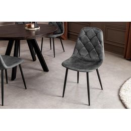 Riess Ambiente Stilvolles 2er-Set St&uuml;hle GLAMM anthrazit Samt schwarze Metallbeine Riess-Ambiente Esszimmerstuhl K&uuml;chenstuhl Modern & Design