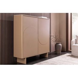 Riess Ambiente Design Highboard SAVOY 130cm grau beige greige Travertin Keramik Stauraum 3D-Front Riess-Ambiente Modern & Design