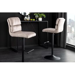 Riess Ambiente H&ouml;henverstellbarer Barhocker COMFORT champagner beige Samt drehbar mit Lehne schwarz Polsterstuhl Riess-Ambiente f&uuml;r K&uuml;che Tresenhocker...