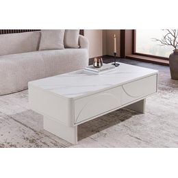 Riess Ambiente Design Couchtisch SAVOY 120cm kaschmir wei&szlig; Keramik Marmor mit Schubladen Riess-Ambiente Sofatisch Wohnzimmertisch rechteckig Modern & Design
