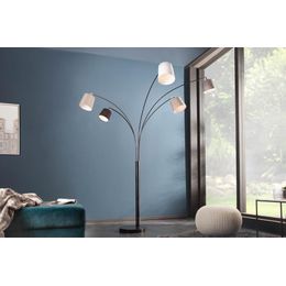 Riess Ambiente Design Bogenlampe LEVELS 205cm schwarz grau 5 Leinenschirme Stehlampe Riess-Ambiente Modern & Design