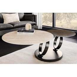 Riess Ambiente Design Couchtisch DANCING RINGS rost rund drehbar Travertin Keramik schwarz Gestell Riess-Ambiente Sofatisch Wohnzimmertisch S&auml;ulentisch Modern &...