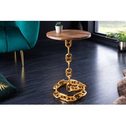 Riess Ambiente Design Beistelltisch CHAINS 55cm gold Mangoholz handmade Metall rund Kettengestell massiv Riess-Ambiente S&auml;ulentisch Modern & Design