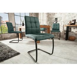 Riess Ambiente Design Freischwinger Stuhl MODENA vintage petrol Microfaser mit Ziersteppung Riess-Ambiente Esszimmerstuhl K&uuml;chenstuhl