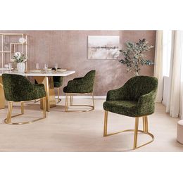 Riess Ambiente Armlehnen Stuhl EXTRAVAGANCIA dunkelgr&uuml;n Chenillestoff Metall brushed champagner gold Riess-Ambiente Esszimmerstuhl K&uuml;chenstuhl Modern & Design