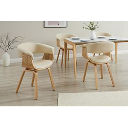 Riess Ambiente Design Stuhl ORGANIC natur Eiche creme beige Kunstleder mit Armlehnen Riess-Ambiente Esszimmerstuhl K&uuml;chenstuhl