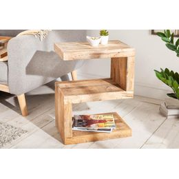 Riess Ambiente Handgearbeiteter Beistelltisch S 60cm Mango Massivholz mit Ablage variabel stellbar Riess-Ambiente rechteckig Modern & Design