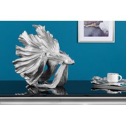 Riess Ambiente Design Deko Figur Kampffisch CROWNTAIL 35cm silber Betta Fisch Skulptur Riess-Ambiente organisch Modern & Design