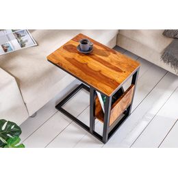Riess Ambiente Massivholz Beistelltisch CONCIERGE 60cm braun Sheesham stone finish mit Stauraum Riess-Ambiente rechteckig Modern & Design