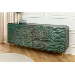 Riess Ambiente Design Sideboard WAVE 160cm t&uuml;rkis Mangoholz Massivholz mattgold Metallbeine Riess-Ambiente Modern & Design
