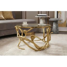 Riess Ambiente Extravaganter Couchtisch SNAKE 70cm gold rund Metall Schlangen-Skulptur Glasplatte Riess-Ambiente Sofatisch Wohnzimmertisch Modern & Design