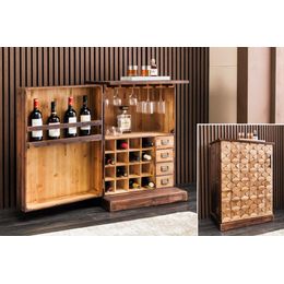 Riess Ambiente Design Barschrank BODEGA 90cm natur Pinienholz Weinregal Glashalter Schubladen Riess-Ambiente